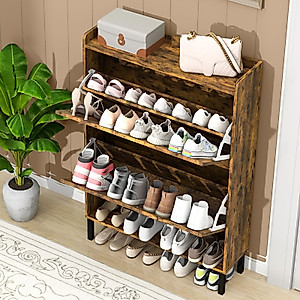 Wakefit Shoe Cabinet Storage for Entryway, Shoe Organizer with 2 Flip Drawers, Farmhouse Wooden Hidden Freestanding Shoe Cabinet with Metal Legs, Tall Narrow Shoe Cabinet for Hallway(Rustic Brown)