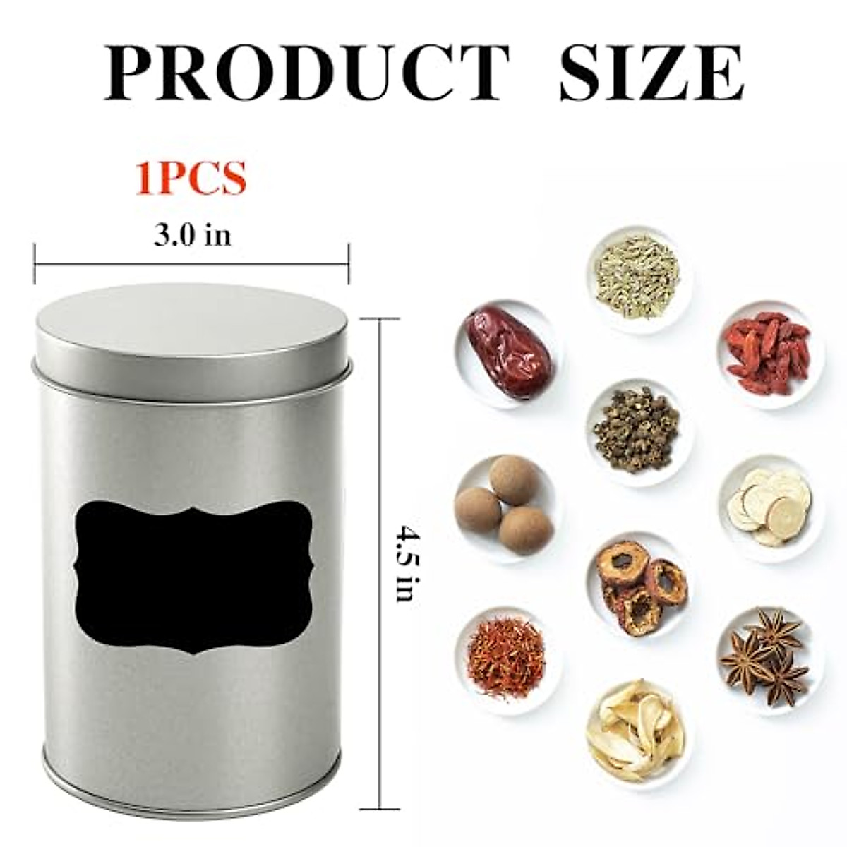 HBEJGHHO 13 oz Silver Can Sealed Food Storage Tin Canister with Airtight Double Lid Jar Portable Tea Coffee Beans Container for Loose Candy Herbs Spices(Liquid Pen and Black stickers)
