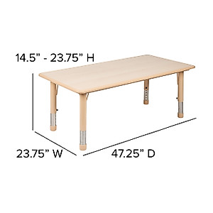 EMMA + OLIVER 23.625" W x 47.25" L Natural Plastic Adjustable Activity Table-School Table for 6