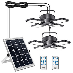Aqonsie Solar Pendant Lights Outdoor Indoor, 1000LM Dual Head, 120° Adjustable Solar Motion Sensor Light with Remote & 4 Lighting Modes for Shed Gazebo Home Barn Chicken Coop Patio