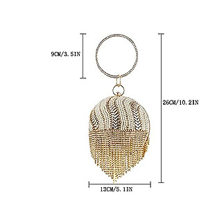 UMREN Women Pearl Round Ball Dazling Crystal Evening Clutch Purse Rhinestones Tassel Wedding Party Handbags Silver 5