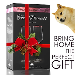 Phnx Phyr Hand Blown Crystal Rose Gold Wine Glasses set 2 - Stem wine glass set - Long Stem wine glasses - Red wine glasses set of 2 - Large white wine glass - Stemmed wine glasses - Gift packaging