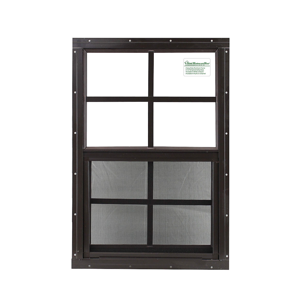 14" w x 21" t Brown Flush Aluminum shed Windows Tempered Glass Vertical Slider with Screen