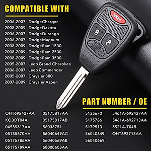 Flip Key Fob Blade Replacement Fit for 2004-2014 Dodge Dakota Durango Avenger Caliber Charger Magnum Nitro Ram 1500 2500 3500 4000 4500 5500 Chrysler 200 300 Jeep Grand Cherokee Commander, 3 Btn Set 2
