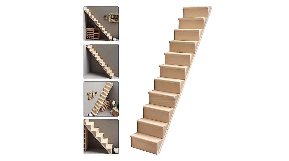Toyvian Miniature Dollhouse Stairs - Realistic Wooden Model for DIY