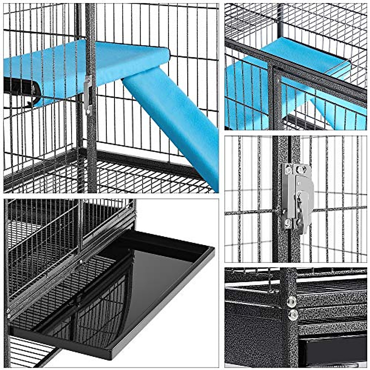 Yaheetech 2-Story Rolling Metal Small Animal Cage for Ferret Chinchilla Cage w/ 2 Removable Ramps/Platforms Black