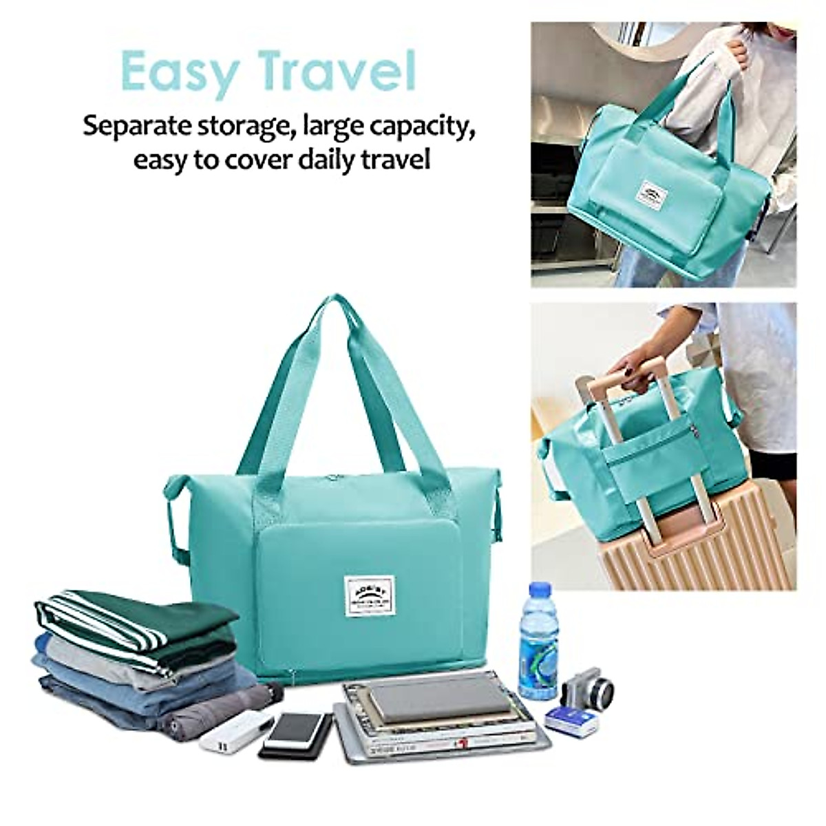 Large Capacity Travel Duffel Tote Bag with Dry Wet Separation Pocket, Waterproof Shoulder Weekender Bag for Women and Men，Foldable and Expandable Bag Lightweight and Easy Carry on