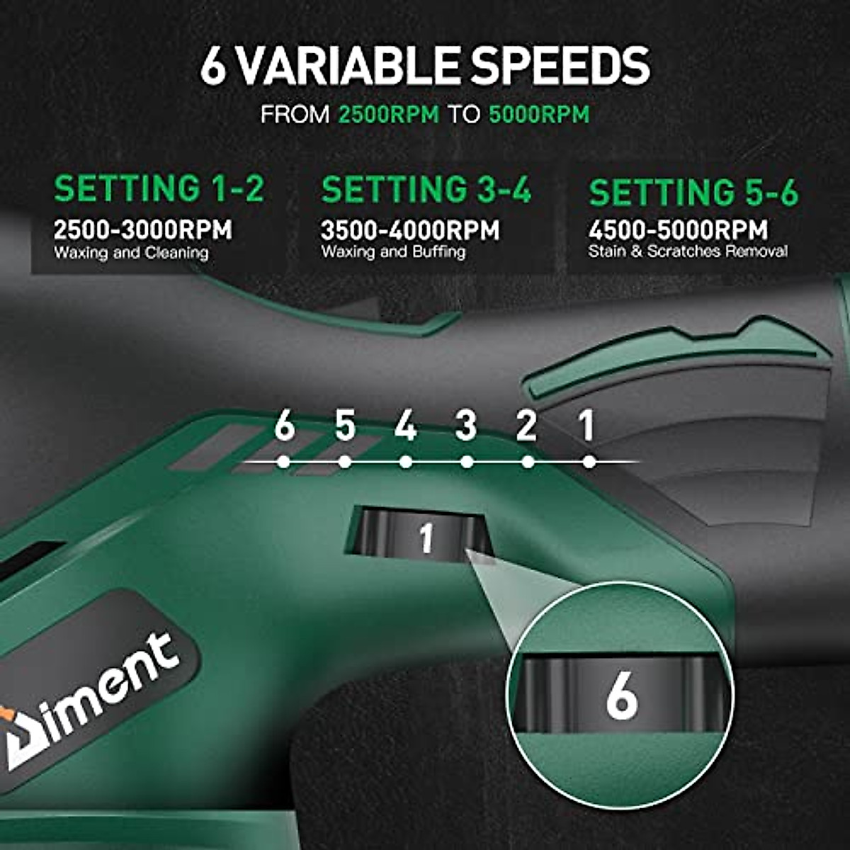 Cordless Polisher for Car Detailing with 2pcs 12V 2.0Ah Batteries & Charger, Aiment 6 Inch Cordless Car Buffer Polisher, 6 Variable Speeds, Portable Sander for Car Waxing/Buffing/Scratch Repairing