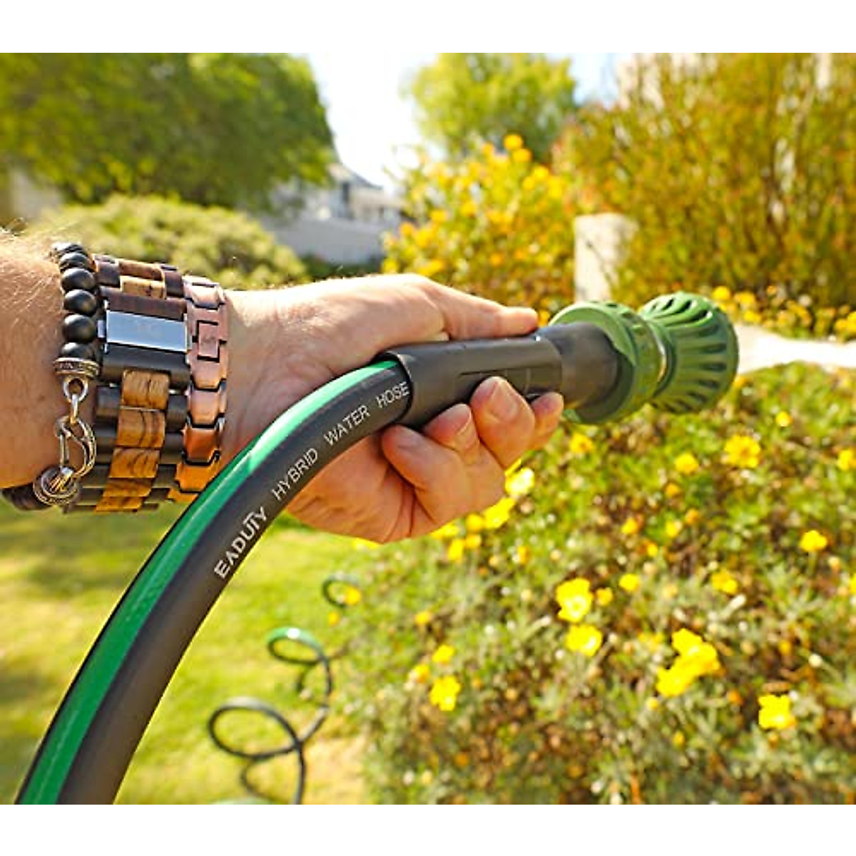 EADUTY Hybrid Garden Hose 5/8 IN. x 50 FT, Heavy Duty, Lightweight, Flexible with Swivel Grip Handle and Solid Brass Fittings