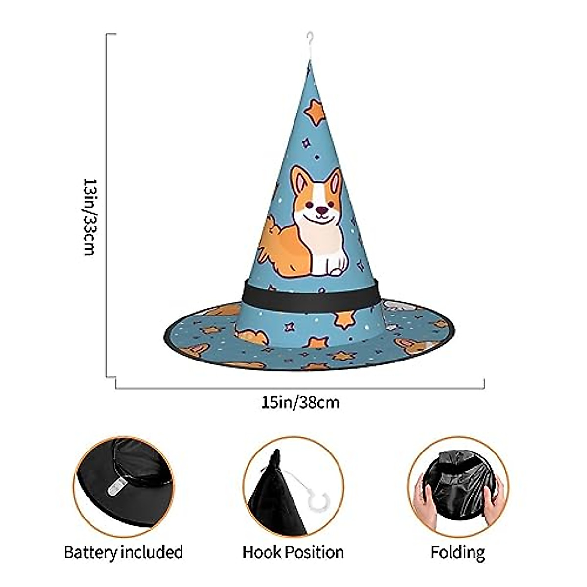 EVANEM Corgi 2 Pcs Halloween Witch Hats With Led Lights Halloween Decorations Hat For Women Glowing Witch Hat