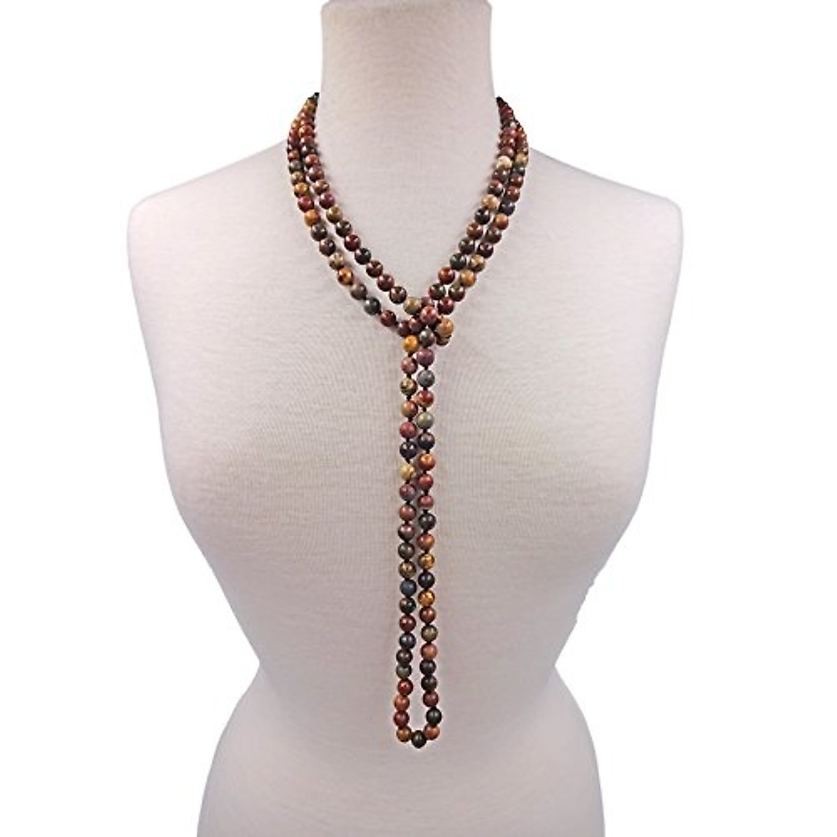 MGR MY GEMS ROCK! 60 Inch Polished Genuine Stone Multi-layer Long Endless Infinity Beaded Necklace. (Picasso Jasper Stone)
