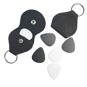 Elrido DIY Guitar Picks Punch Pick Maker to Make Your Endless Guitar Picks Puncher Tool Kit, 2 Pick Strips Sheet, Leather Key Chain Picks Holder - Guitar Picks Punch Tool Guitar Picks Cutter (Red)