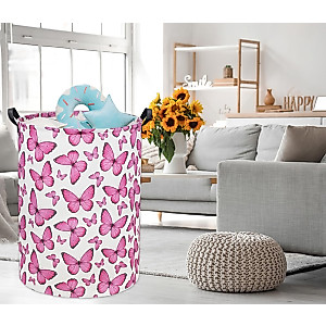 HIYAGON Butterfly Baby Laundry Basket Baby Hamper for Nursery Girl Kids Pink Hamper Cute Kids Toys Storage Bin Organizer Animal Room Decor for Home(Butterfly)