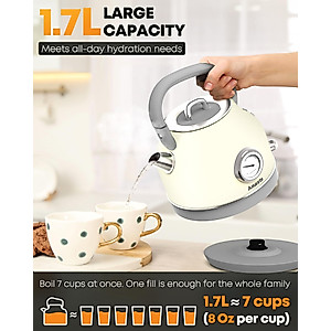 Amaste Electric Kettle, Retro Electric Tea Kettle With Thermometer, 57 Oz Hot Water Kettle For Coffee & Tea, 304 Stainless Steel, 1500w Fast Boiling, Auto Shut-Off & Boil Dry Protection, Cream White