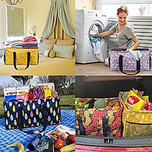 Extra Large Utility Tote Bag Beach Bag Reusable Grocery Bags Collapsible Tote with Wire Frame for Groceries Storage Picnic Blue bear