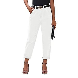 luvamia Women's Classic High Waist Stretch Loose Balloon Tapered Jeans Mom Jeans High Waist Tapered Jeans for Women High Rise Tapered Jeans Women Denim Jeans Cool White Size Medium Size 8 Size 10