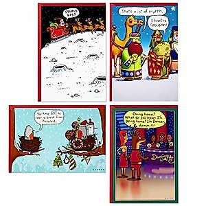 Hallmark Shoebox Funny Boxed Christmas Cards Assortment, Cartoons (4 Designs, 24 Christmas Cards with Envelopes) (1XPX5183)