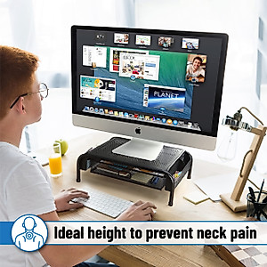 Mr. Pen- Metal Mesh Monitor Stand with Drawer, Computer Monitor Stand for Desk, Computer Stand for Desktop Monitor, Monitor Stand with Storage, Monitor Riser with Storage, Desktop Monitor Stand