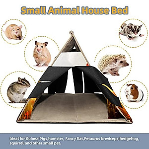 enheng Small Pet Hideout Sunset Poppy Grass Hamster House Guinea Pig Playhouse for Dwarf Rabbits Hedgehogs Chinchillas