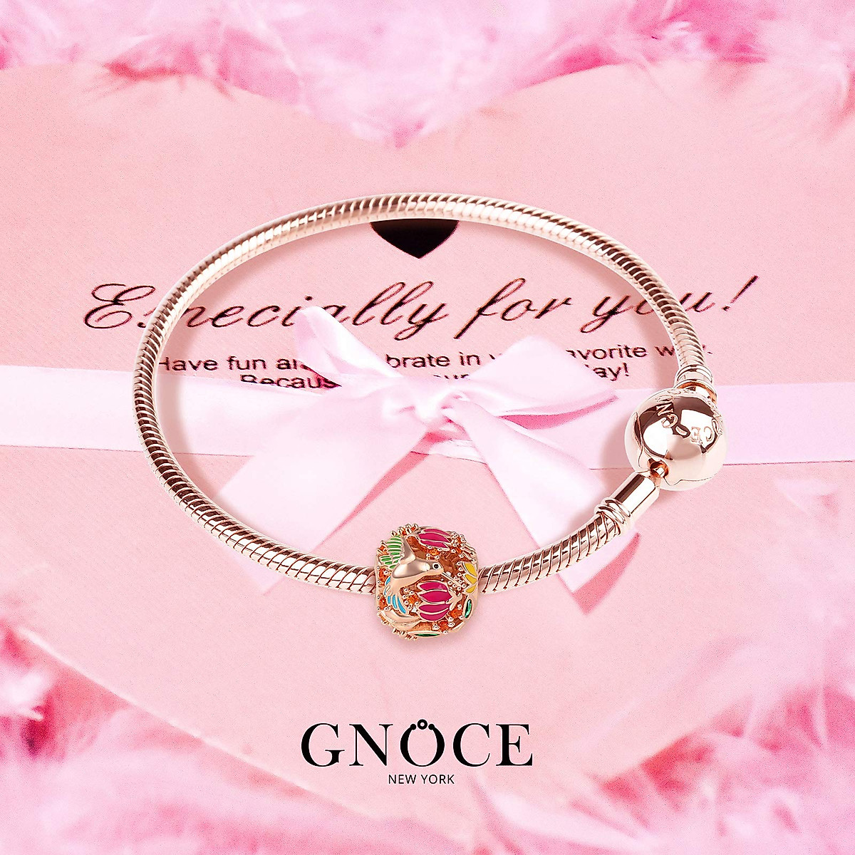 GNOCE Hummingbird Charm Bead 925 Sterling Silver 18k Rose Gold Plated Hollow Charms For Bracelet/Necklace Women …