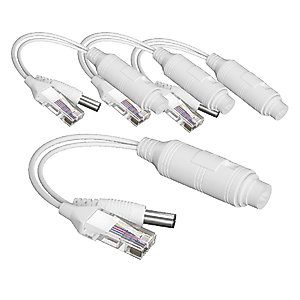 Scodeno 4-Pack Active 48V to 12V Waterproof PoE Splitter, IEEE 802.3af Compliant 10/100Mbps Power Over Ethernet Splitter Adapter for IP Camera, White