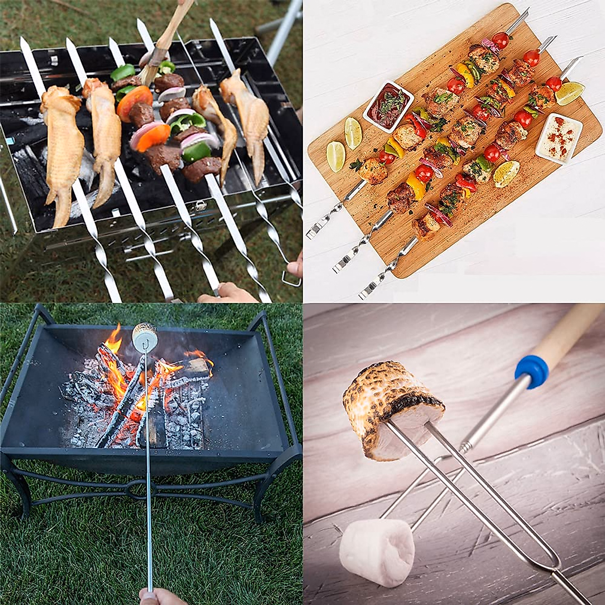 8Pack Marshmallow Roasting Sticks Extendable 32inch Long Metal Barbecue Skewers For Grilling Set,Telescoping Smores BBQ Forks, Fire Pit Sticks for Hot Dogs,Camping,Bonfire