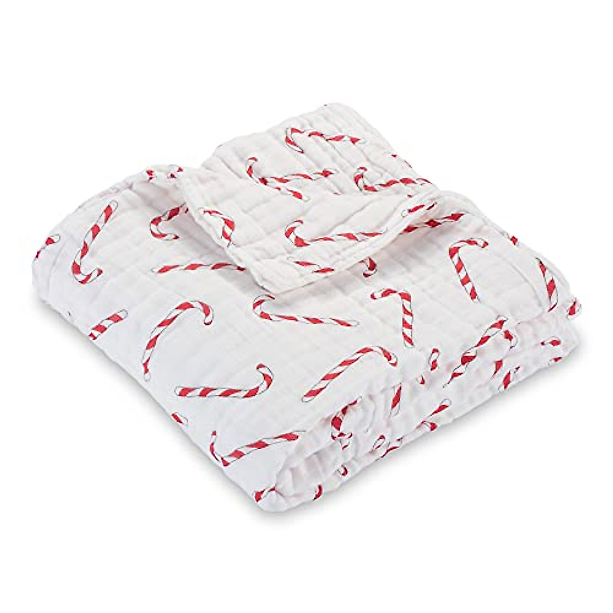 LollyBanks Muslin Baby Blanket, 100% Cotton Cozy Muslin Quilt, 47 x 47 Inches and 6 Layers Toddler Blanket for Boys and Girls, Soft and Breathable Newborn Blanket, Baby Essentials (Candy Cane Print)