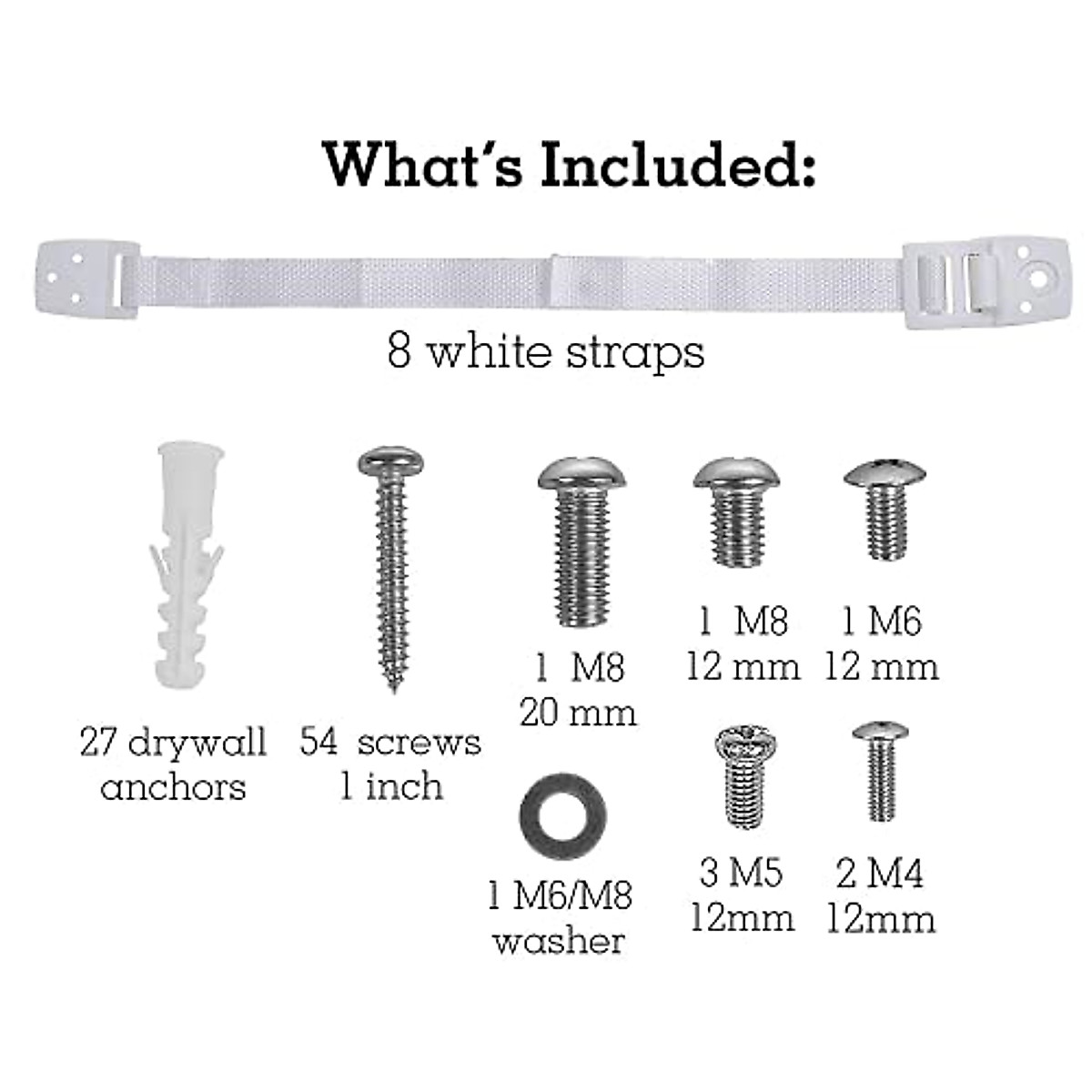 Bébé Earth Anti-Tip Straps (8-Pack) - Baby Proofing & Child Safety Kit, White