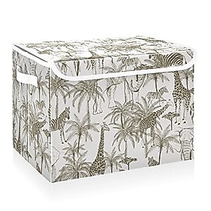 CaTaKu African Animals Storage Bins with Lids and Handles, Fabric Large Storage Container Cube Basket with Lid Decorative Storage Boxes for Organizing Clothes