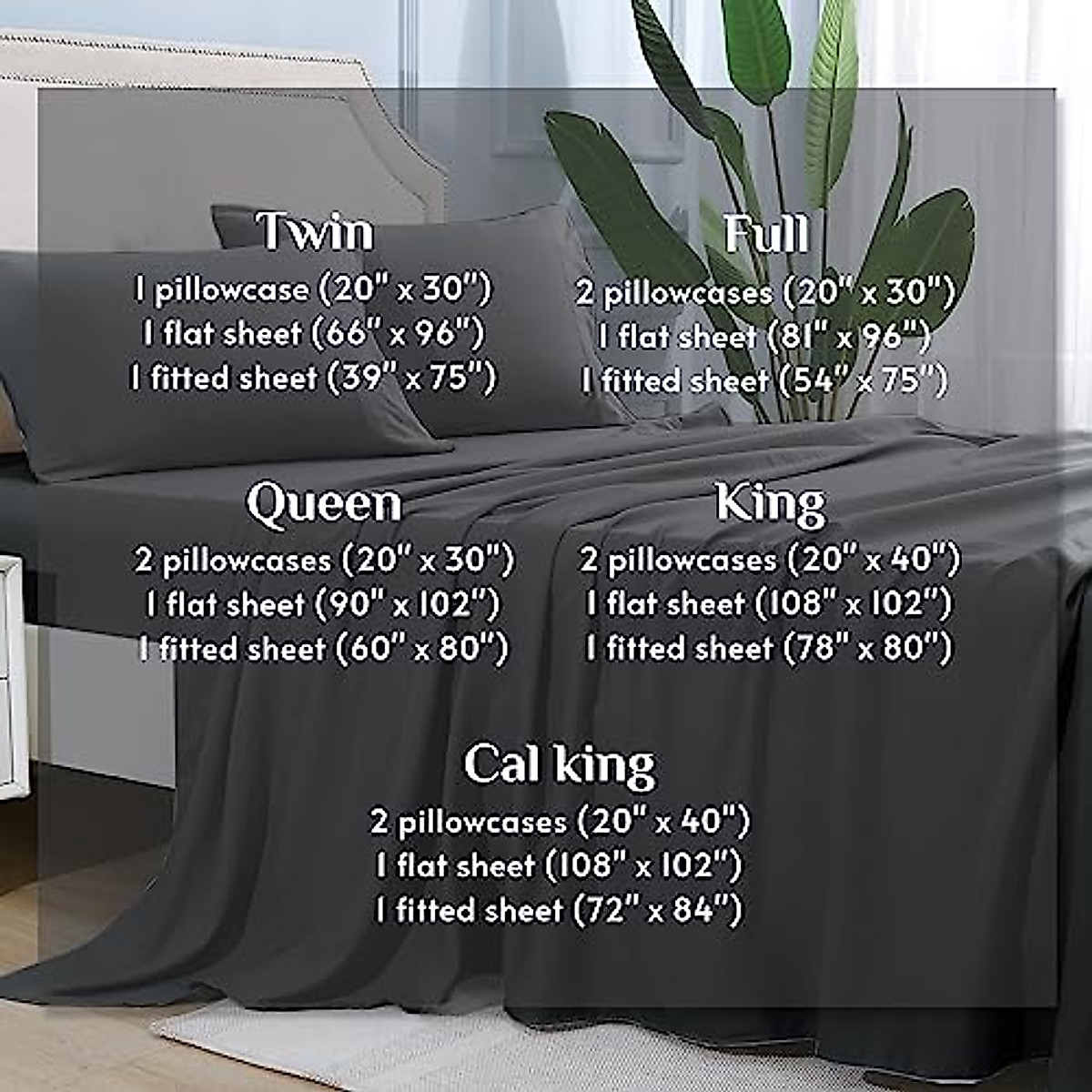 JOLLYVOGUE Bed Sheets Queen 4 Pieces, Dark Grey Sheet Set for Bedroom with Deep Pocket, Cooling Bed Sheets with 1 Flat Sheet, 1 Fitted Sheet & 2 Pillowcases