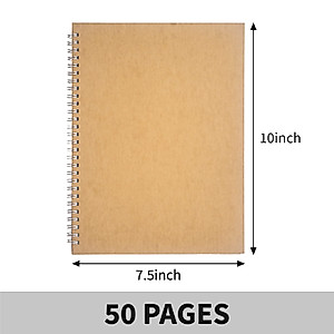 DSTELIN 10 inch x 7.5 inch, 100GSM, Blank Spiral Notebook, 3-Pack, Soft Cover, Sketch book, 100 Pages / 50 Sheets, with writing backboard, (Brown)
