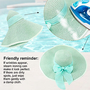 Xtinmee 9 Pcs Women Sun Straw Hat Wide Brim Summer Big Bowknot Straw Hat Floppy Beach Hats Foldable UV Upf50 Protection Beach Cap Adjustable Rope for Ladies Girls Multicolor