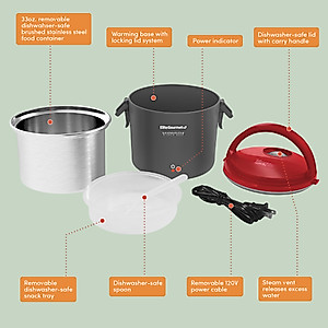 Elite Gourmet EFW-6080R Warmables Lunch Box Electric Food Warmer with Stainless Steel Pot, 32 Ounce, Grey Red