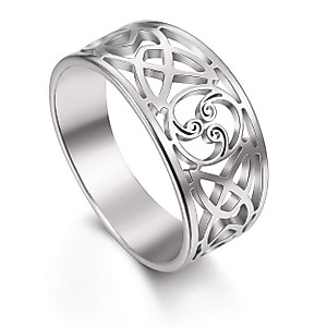 LIKGREAT Triskele Trinity Celtic Knot Rings Stainless Steel Band for Women (silver tone, 7)