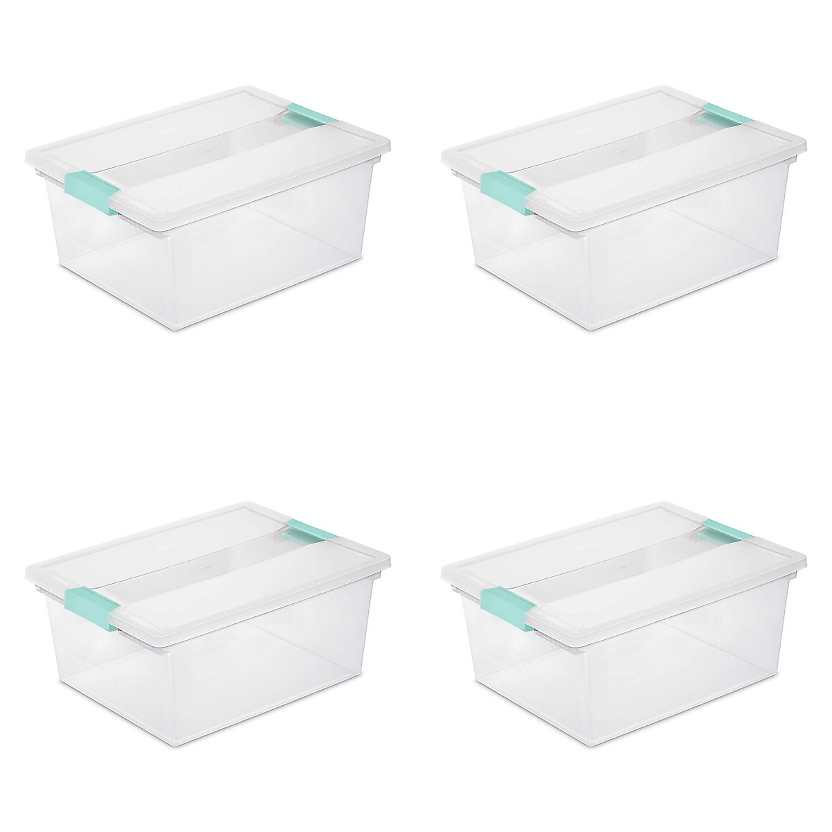 Sterilite 32 Quart/30 Liter ClearView Latch Box, Clear with Sweet Plum Latches, 6-Pack & Deep Clear Plastic Stackable Storage Container Bin Box Tote with Clear Latching Lid Organizing Solution, 4 Pack