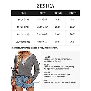 ZESICA Women's 2023 Casual Long Sleeve T Shirts Lace V Neck Trendy Basic Tops Summer Fall Tee Blouse,Grey,Large