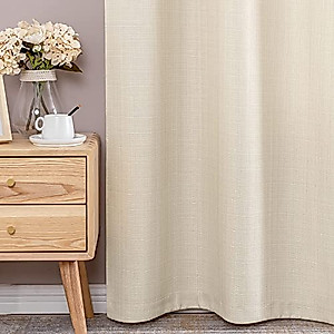 jinchan Beige Linen Textured Curtains 84 Inch Long 2 Panels for Living Room Grommet Top Light Filtering Window Drapes for Bedroom Heathered Beige