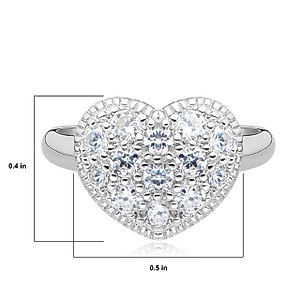 MORGAN & PAIGE .925 Sterling Silver Pavé-Set Cubic Zirconia Heart Ring - Size 7