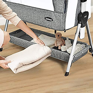 INFANS Baby Bassinet Bedside Crib, Newborn Sleeper w/Large Storage Basket, Adjustable Heights & Angle, Detachable &Washable Mattress, Breathable Mesh, Straps, Easy Moving Bed Side, Dark Grey