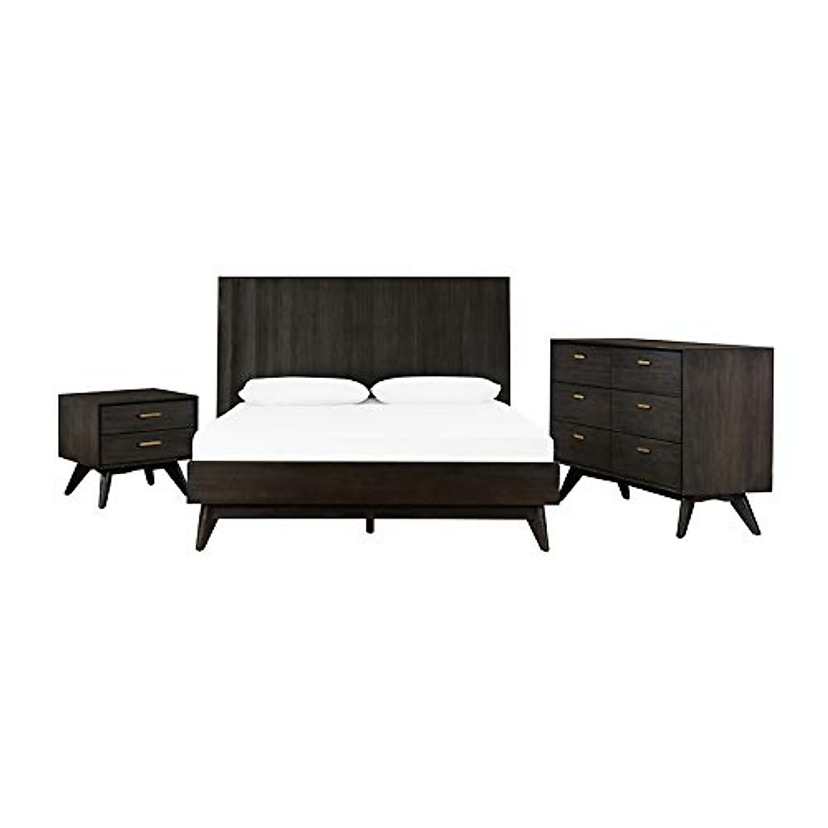 Loft 6-Drawer Acacia Mid-Century Modern Bedroom Dresser, 63" Wide, Brushed Brown-Grey