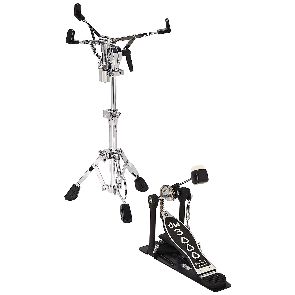 DW DWCP3000PK Drumset Hardware Pack with 3300 Snare Drum Stand, 3500 Hi-Hat Stand, 3700 Boom Cymbal Stand and 3000 Single Bass Drum Pedal