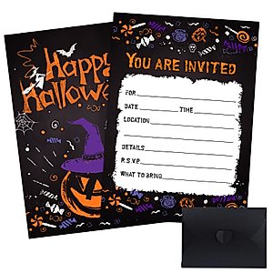 PETCEE Halloween Party Invitations with Envelopes 5"x7" Halloween Invitations Card for Kids Adults 12pcs Halloween Party Supplies for Costume Birthday Scary Spooky Haunted House Pumpkin Theme