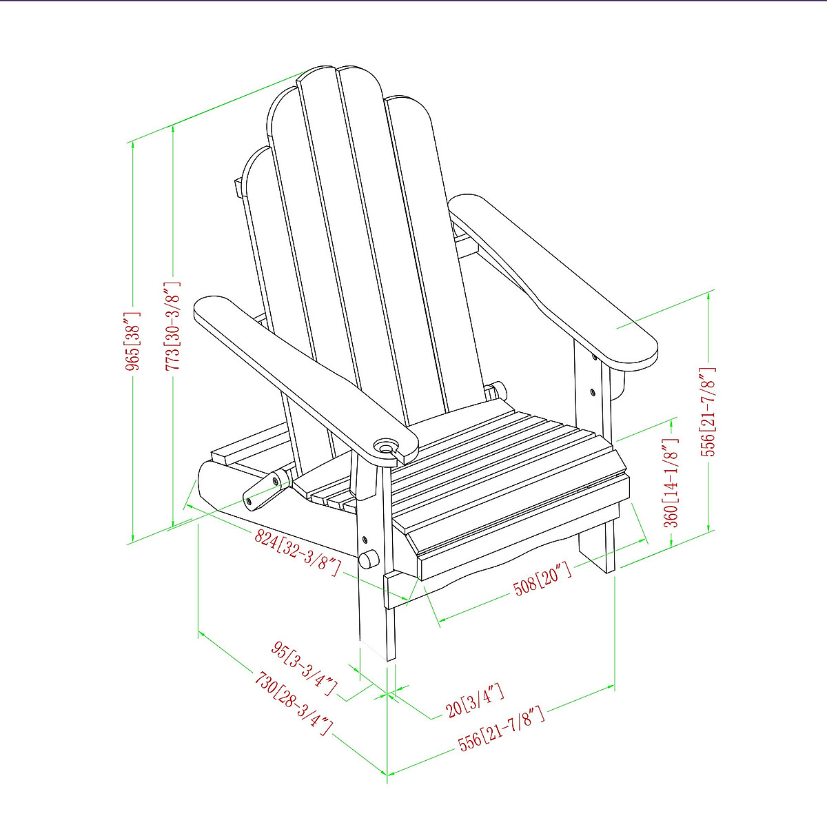 Walker Edison Sully Classic Solid Acacia Wood Outdoor Folding Adirondack Chair, 38 Inch, Navy Blue Wash