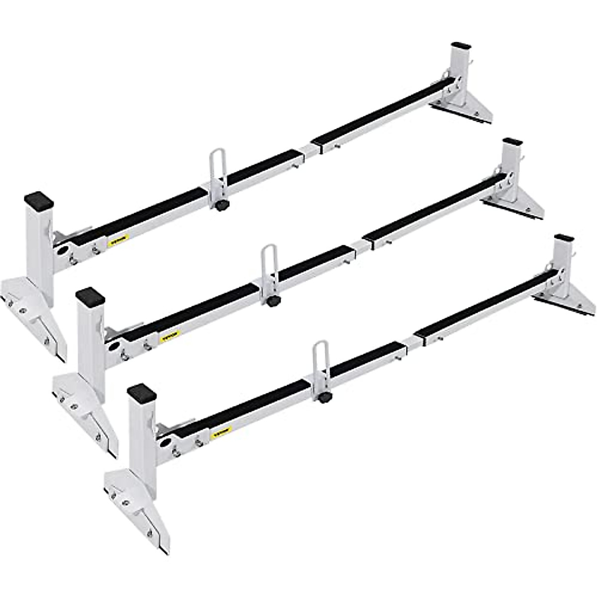 VEVOR Van Roof Ladder Rack, 3 Bars, 661 LBS Capacity, 46.9"-59.1" Adjustable Middle Bar Steel Roof Racks, Rain-Gutter Mount Racks Fit Most Van Rails, Universal Design, White