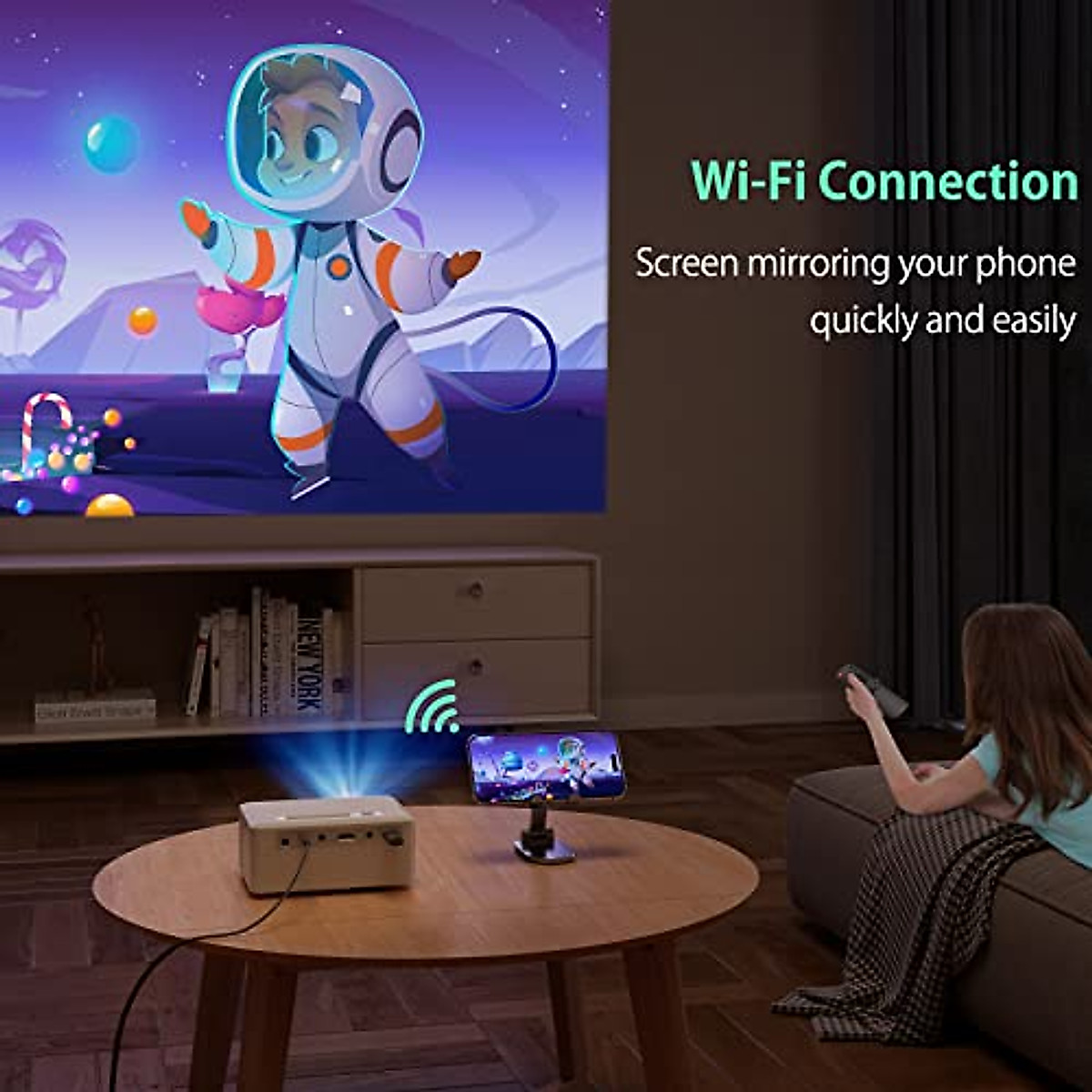 Mini Projector with WiFi Bluetooth, Portable Projector Full HD 1080P Support, YOTON Video Projector for Home Theater, Compatible with PC/Tablet/Fire Stick/iOS and Android Phone Projector