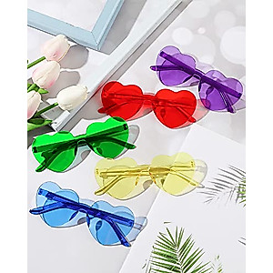 TOODOO 14 Pairs Heart Shaped Sunglasses for Women Rimless Heart Sunglasses Bulk for Party Favors(Red, Blue, Purple, Yellow, Green)