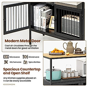 PETSITE Sideboard Buffet with Storage Cabinet & Shelves, Wooden Microwave Oven Stand with Metal Frame, Coffee Bar Station for Home Kitchen