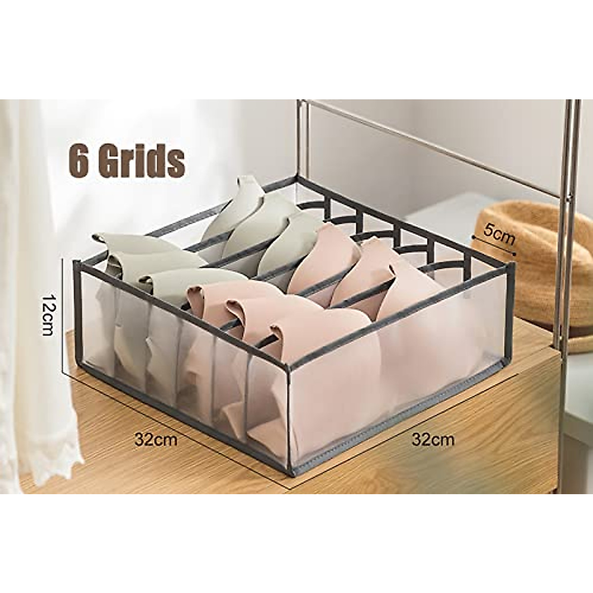 2Packs Wardrobe Clothes Organizer, Small Underwear Organizer, Drawers Organizer for Clothes(6 Grids)