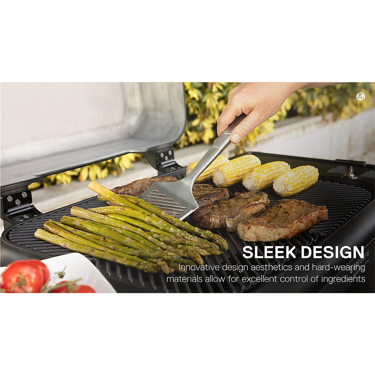 Everdure BBQ Tool Kit - 3 Pack, Brushed Stainless Steel Tongs, Spatula and Fork with Soft Grip Handles and Leather Straps, Barbeque Grill Accessories and Cooking Utensils Set