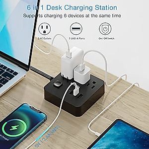 Flat Plug Power Strip, TESSAN Ultra Thin Extension Cord with 3 USB Wall Charger, 5 ft Slim Desk Charging Station Compact for Cruise Ship, Travel, Home, Office, Dorm Room Essentials, Black